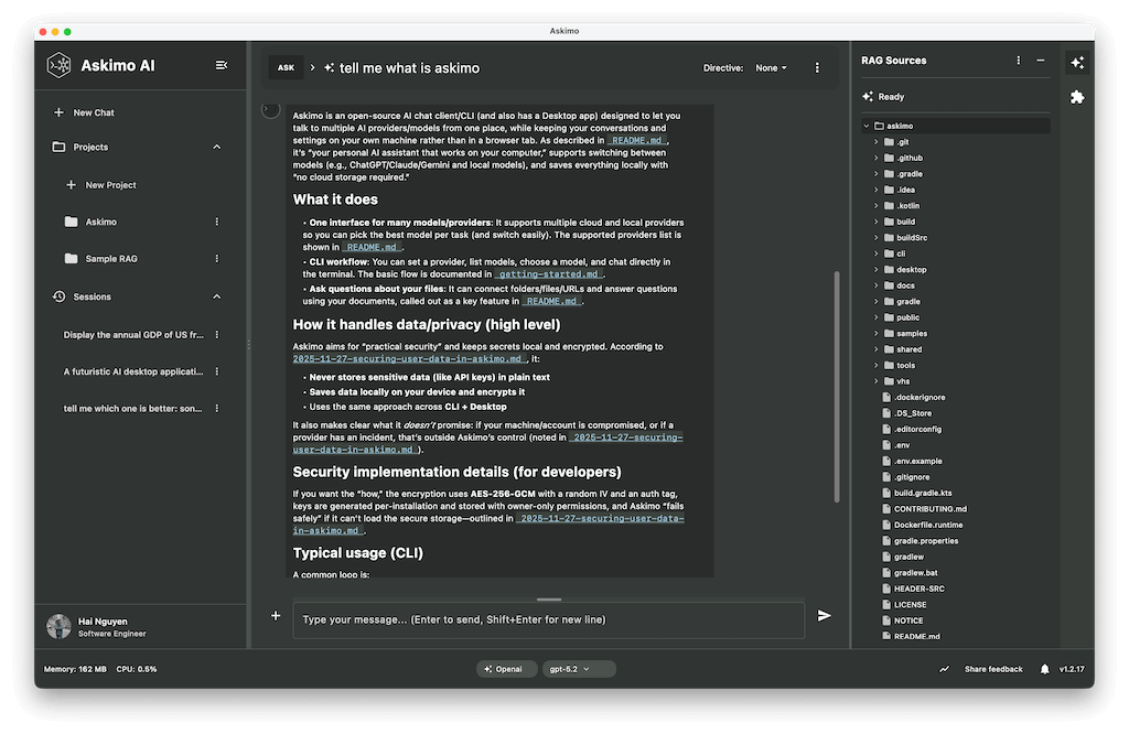 Free AI Chat Desktop App for ChatGPT, Claude, Gemini & Ollama | Askimo
